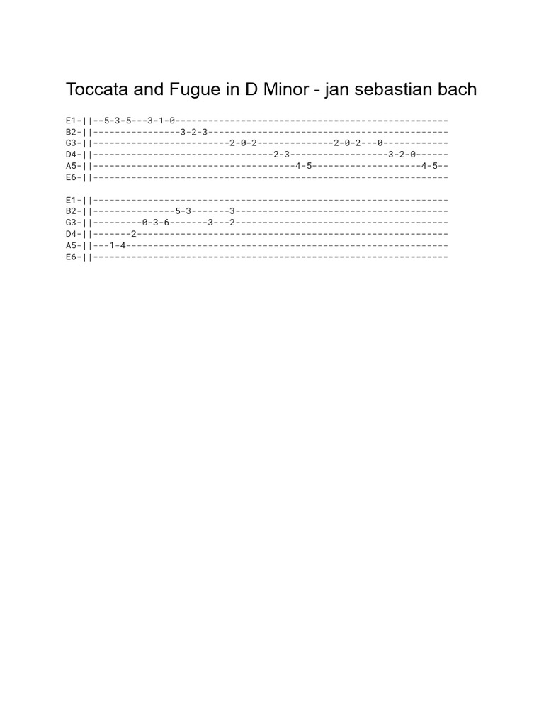 Toccata and Fugue in D Minor - Jan Sebastian Bach | PDF