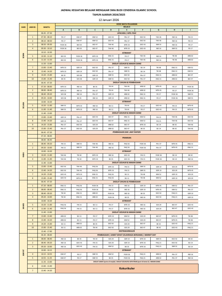 Jadwal Kbm x Jan 2026 | PDF