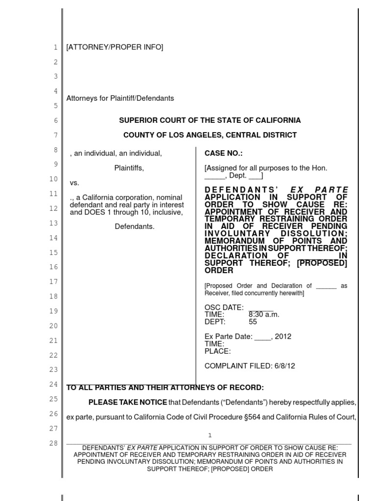 Ex Parte - Tro.01 | PDF | Injunction | Receivership