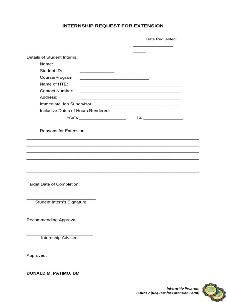 Internship Extension Request Form | PDF