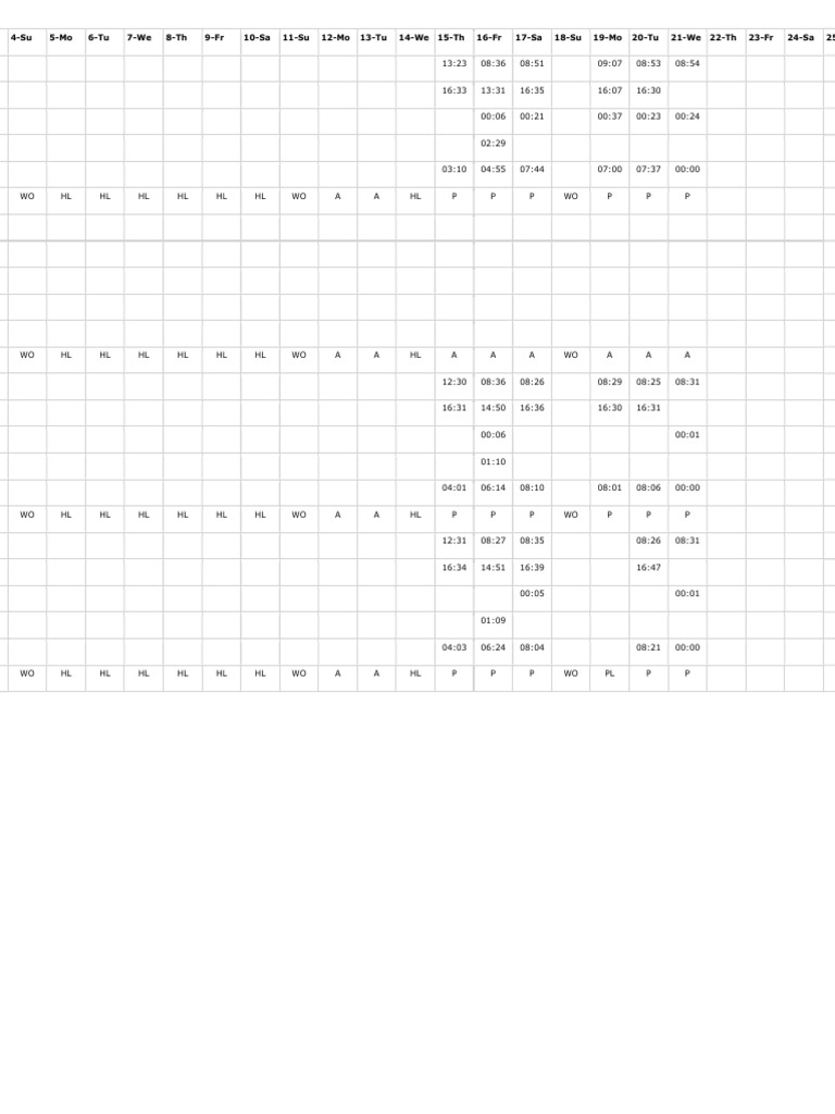 4-Su 5-Mo 6-Tu 7-We 8-Th 9-Fr 10-Sa 11-Su 12-Mo 13-Tu 14-We 15-Th 16-Fr ...