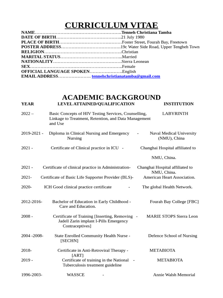 25th July 2022 - CV - Tenneh Christiana Tamba - Updated Curriculum ...