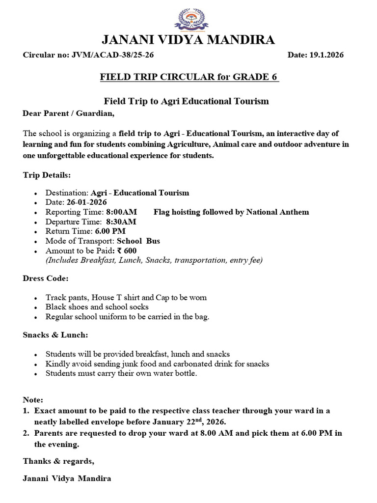 Field Trip Circular-Grade 6-2025!26!4 | PDF