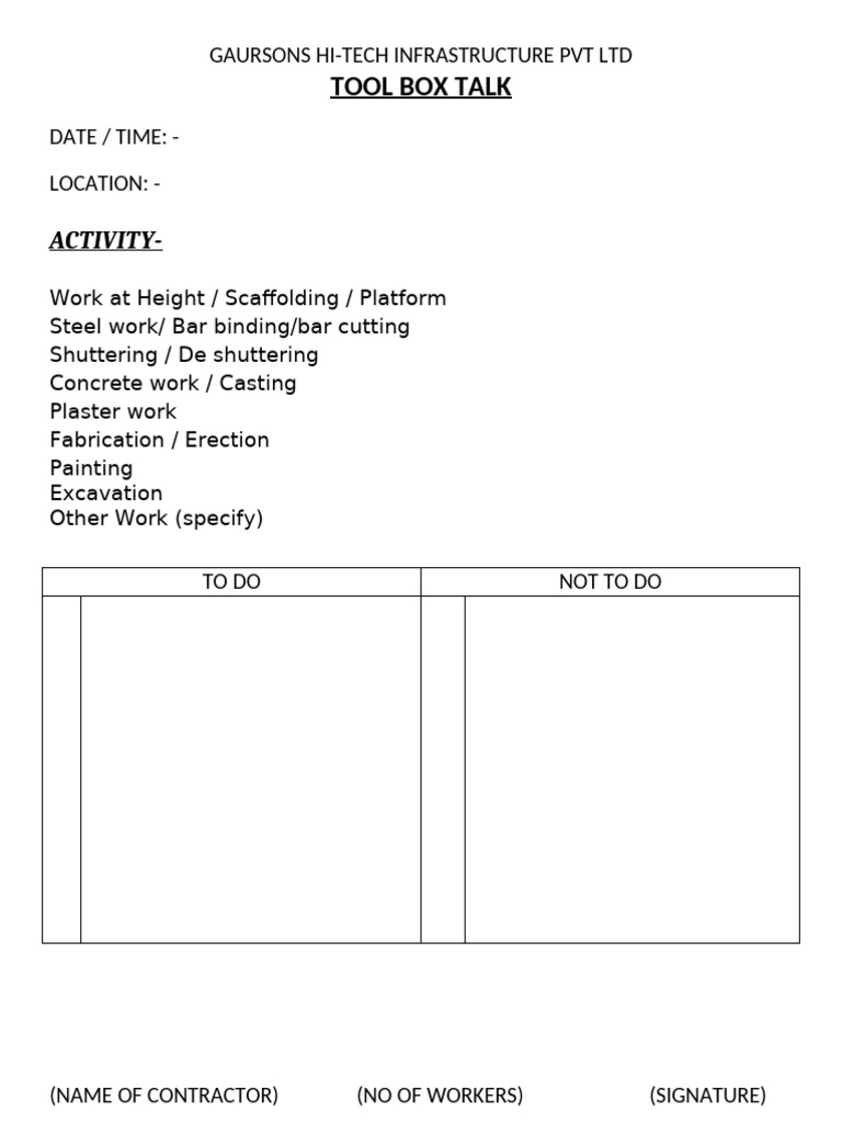 Tool Box Talk | PDF