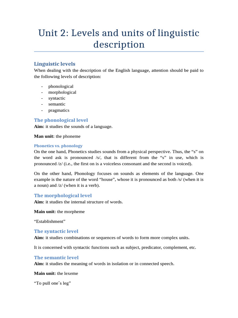 Linguistic Levels of English Description | PDF