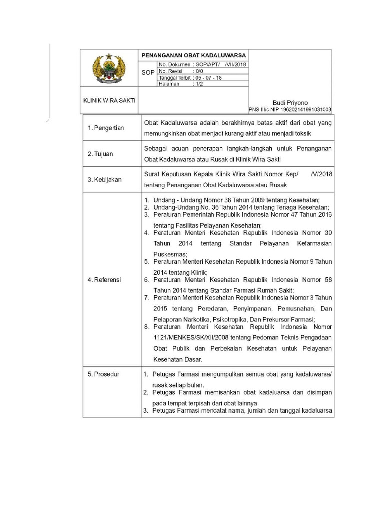 3.15.1 Ep 10 Contoh Sop Penanganan Obat Rusak Kadaluwarsa | PDF