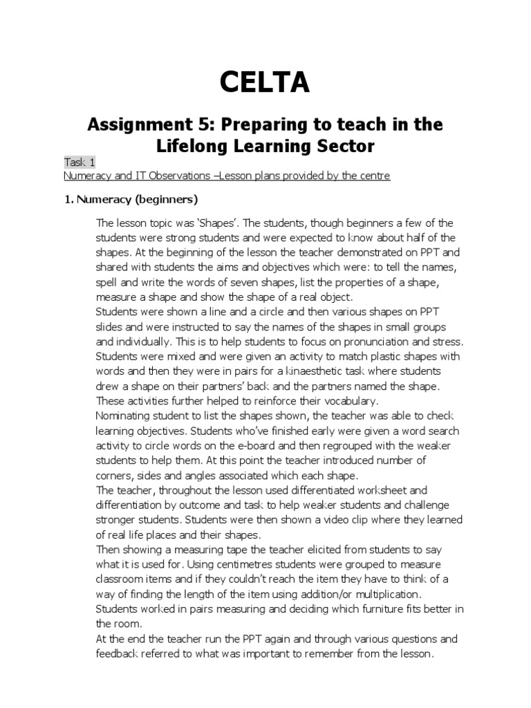 CELTA-PTTLS Task 1 Resubmission Final | PDF | Educational Technology ...