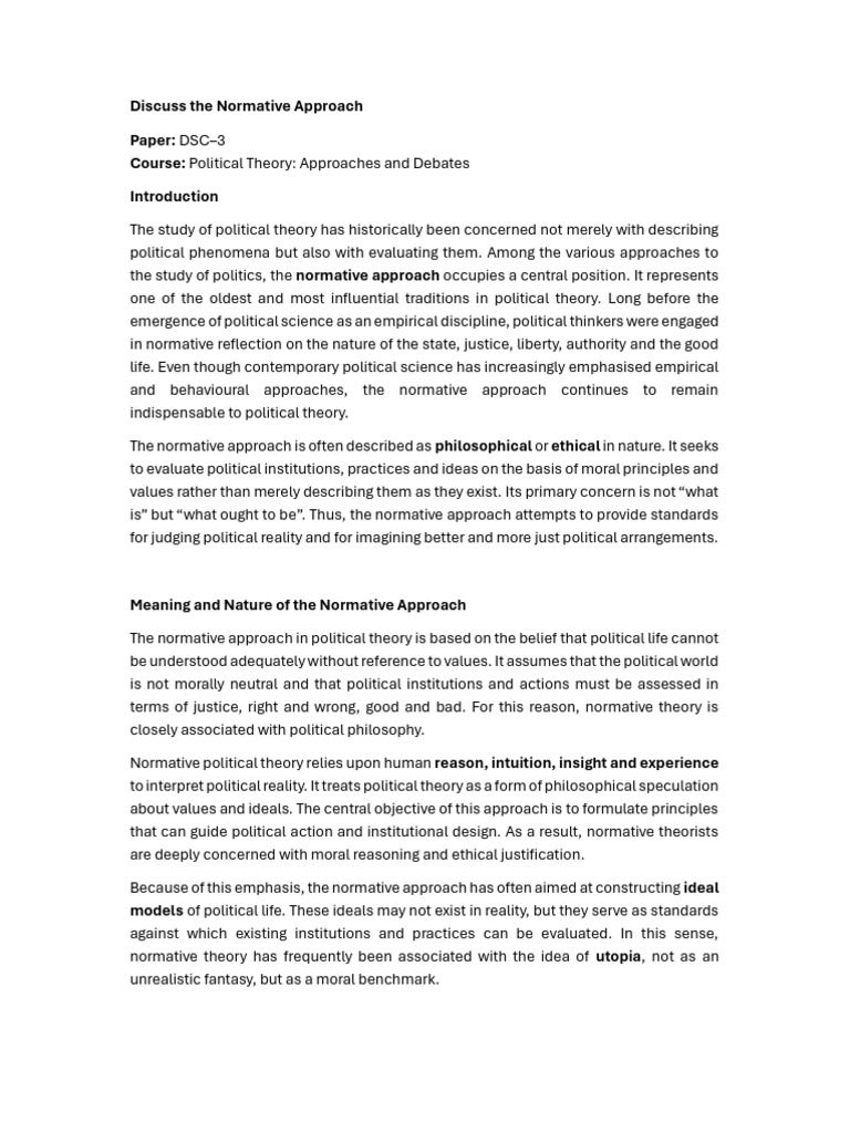 Normative Approach | PDF | Political Philosophy | Theory