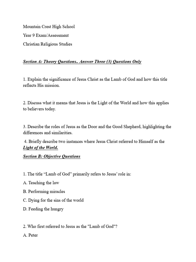 Year 9 Christian Studies Exam Guide | PDF