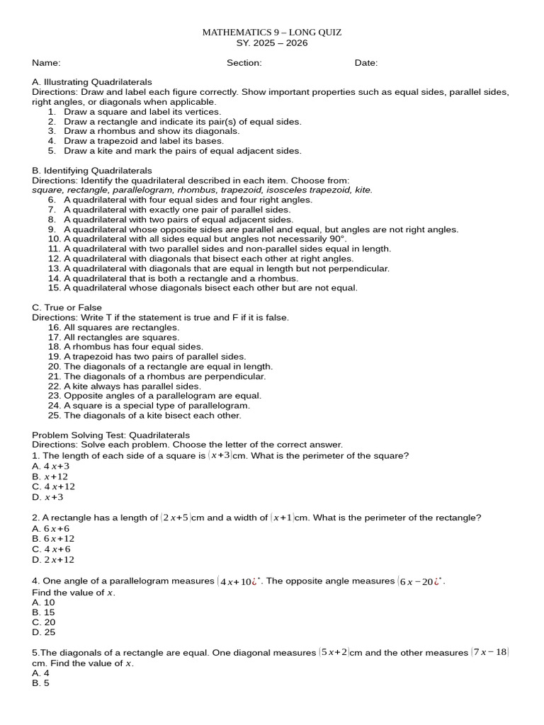 Mathematics 9 Copy | PDF | Rectangle | Geometric Shapes