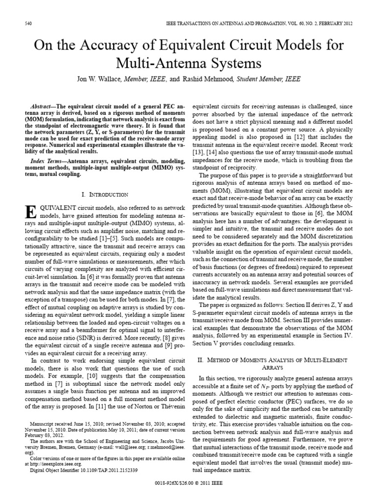 Equivalent Circuit Models for Antenna Arrays | PDF | Antenna (Radio ...
