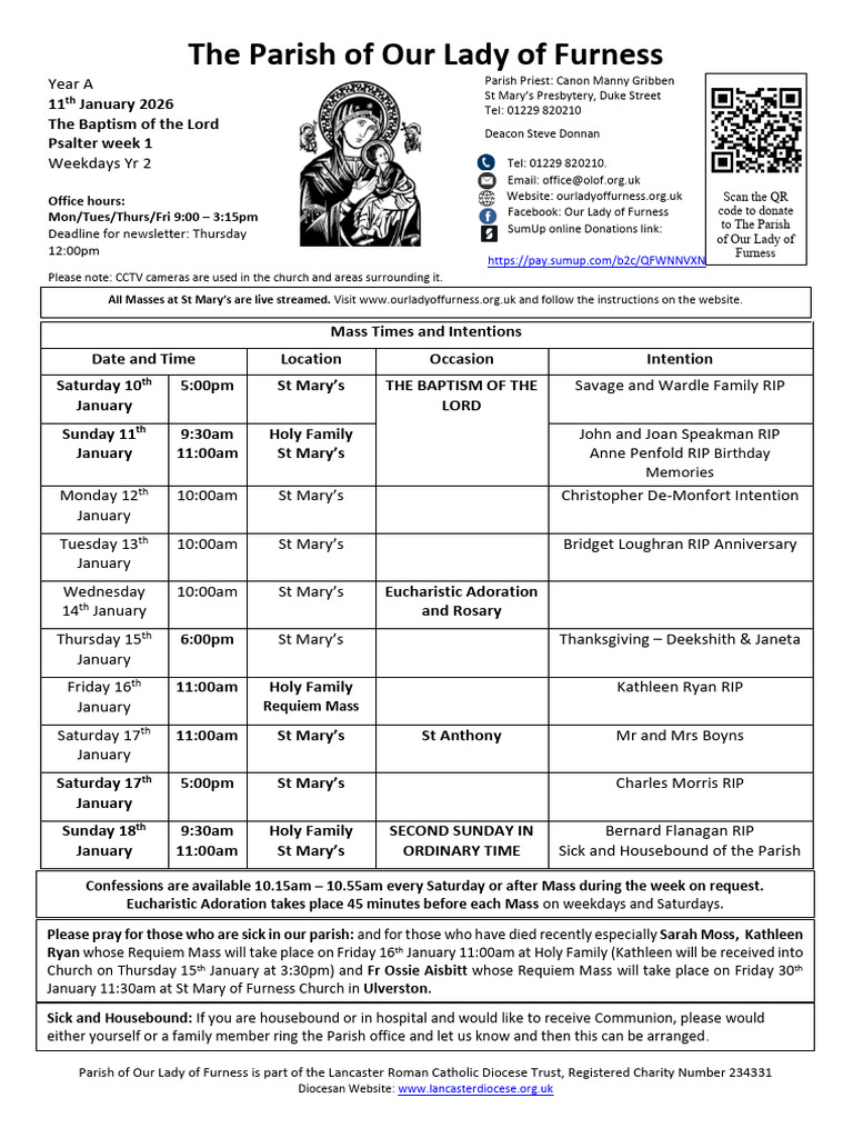 Our Lady of Furness Parish Newsletter | PDF | Mass (Liturgy) | Sacraments
