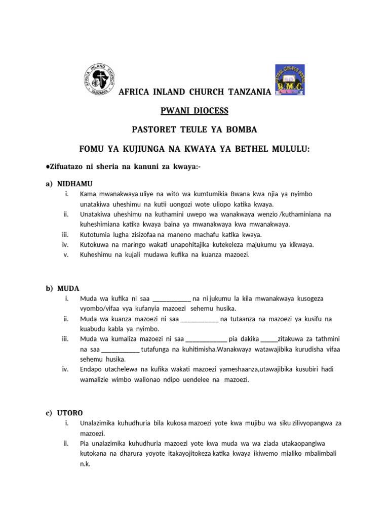 Aerica Inland Church Tanzania | PDF