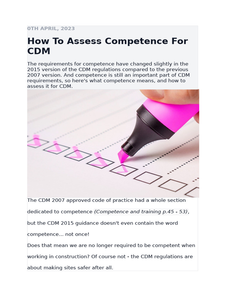 Assessing Competence in CDM Regulations | PDF | Occupational Safety And ...