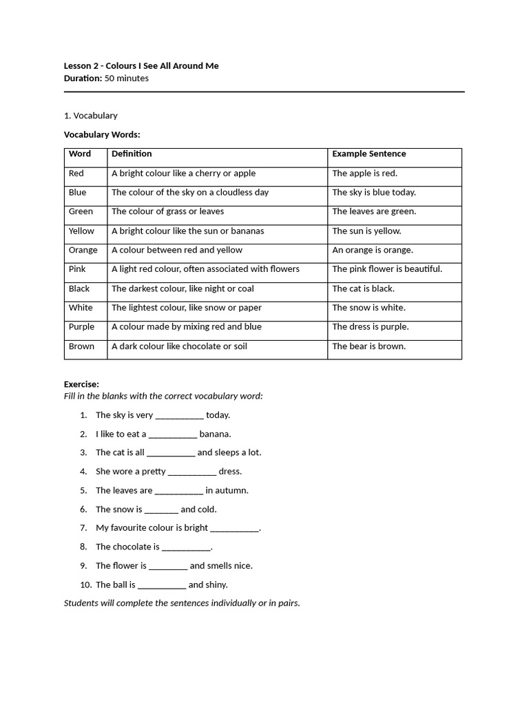 Lesson 2 - Colours I See All Around Me | PDF | Color | Verb