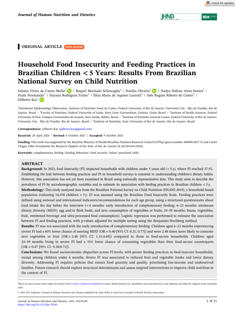 Household Food Insecurity and Feeding Practices in Brazilian Children 5 ...