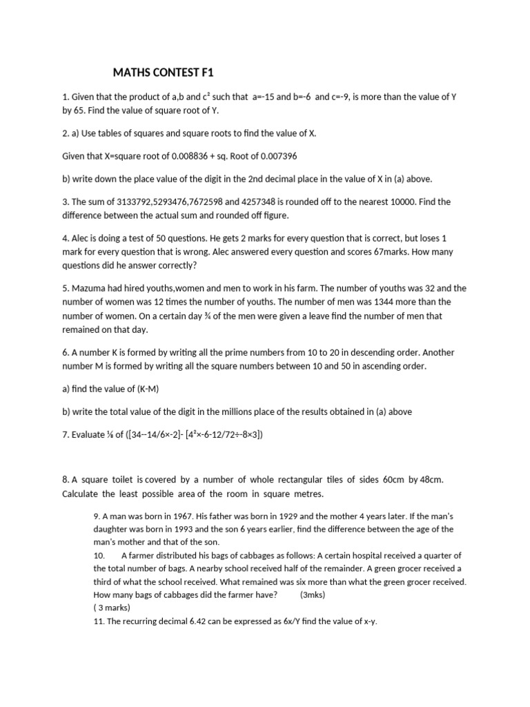 Maths Contest | PDF | Numbers | Elementary Mathematics