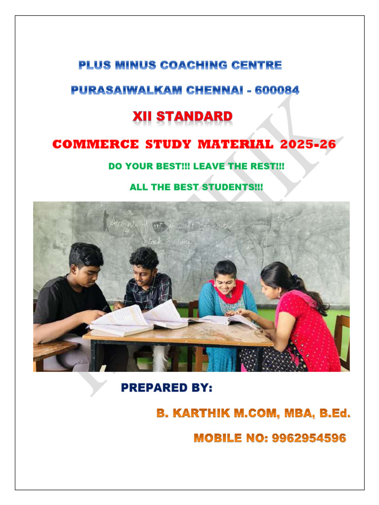 Xii Standard Commerce Theory Study Material 2025-26 | PDF | Financial ...