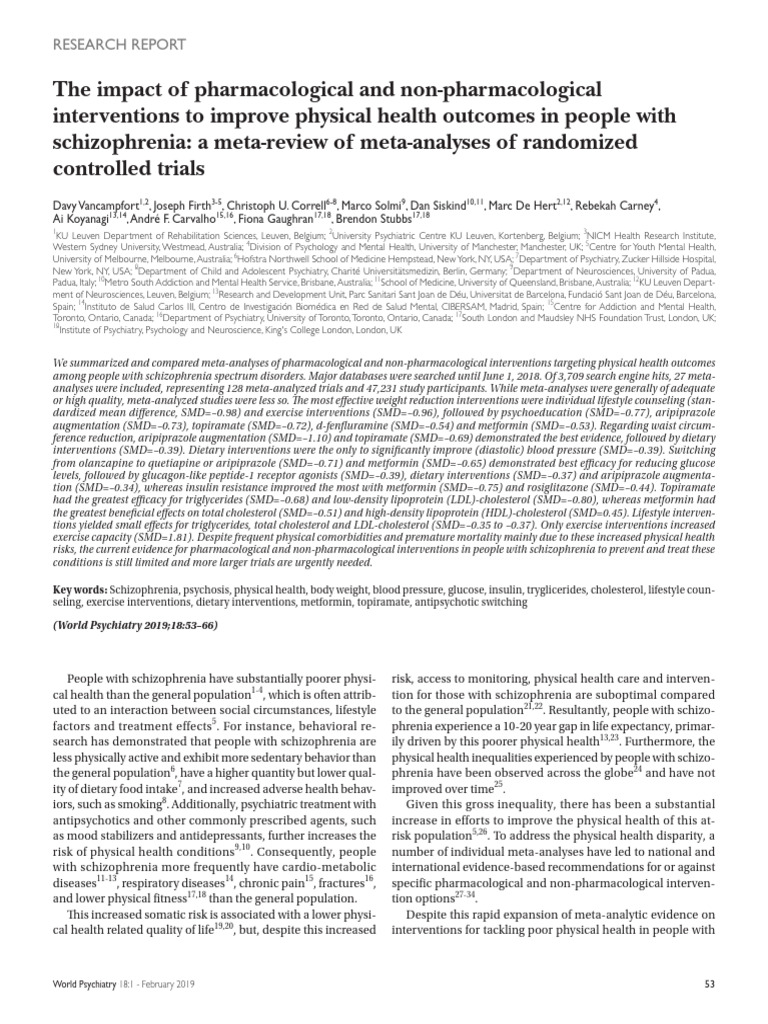 Physical Health Outcomes in People With Schizophrenia | PDF | Meta ...