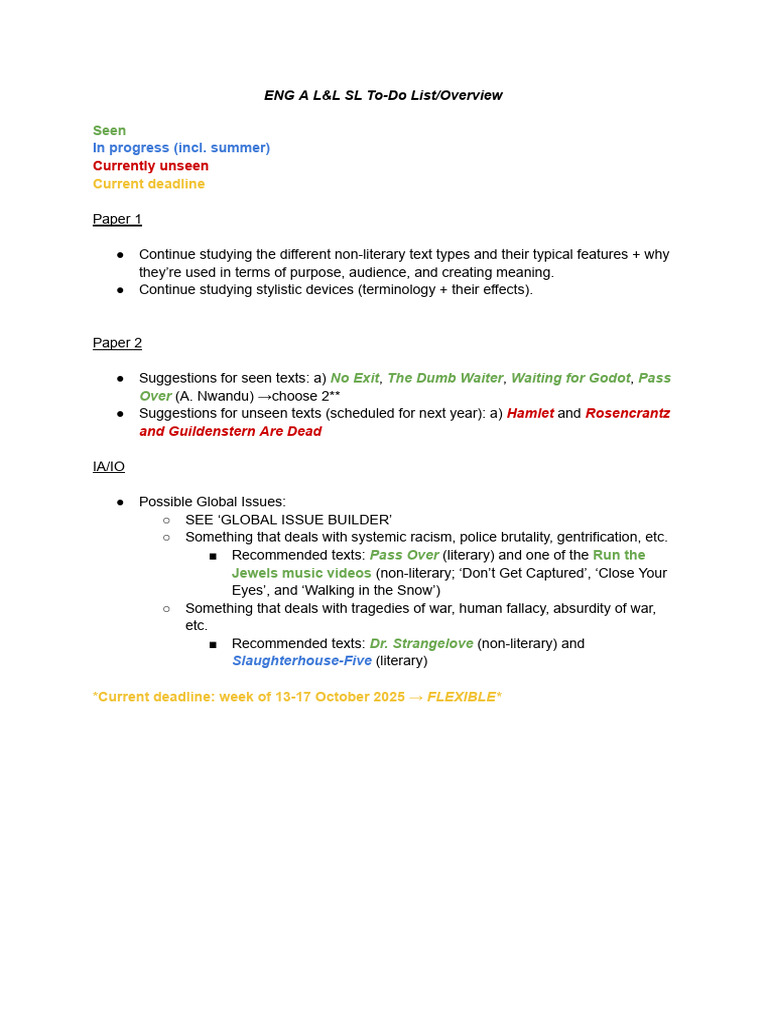 L&L To-Do List and Overview Guide | PDF