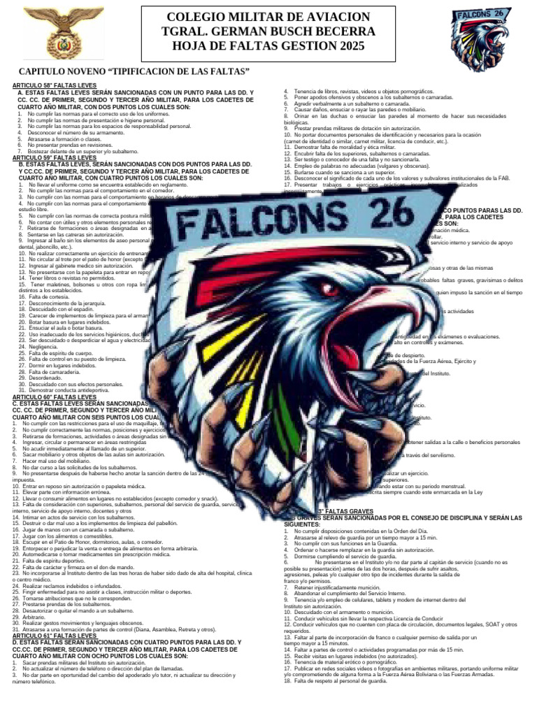 Hoja de Faltas Falcons | PDF