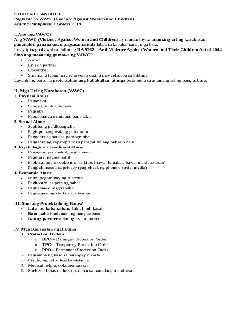 Vawc Handout for Students | PDF