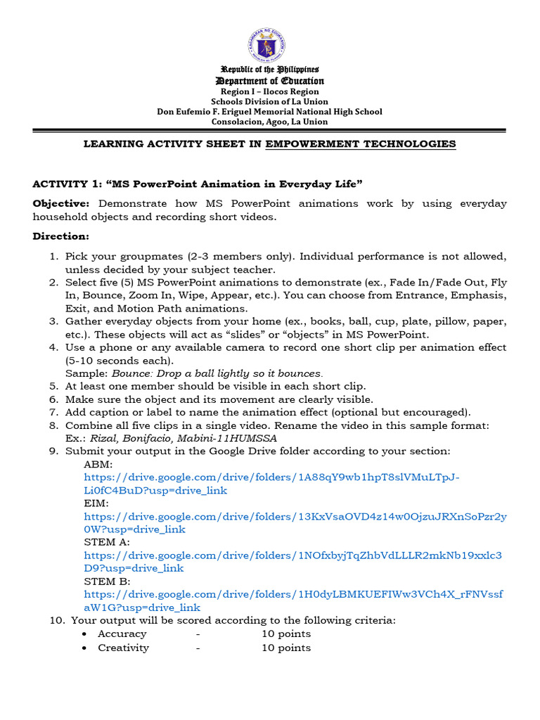 MS PowerPoint Animation Activity Guide | PDF