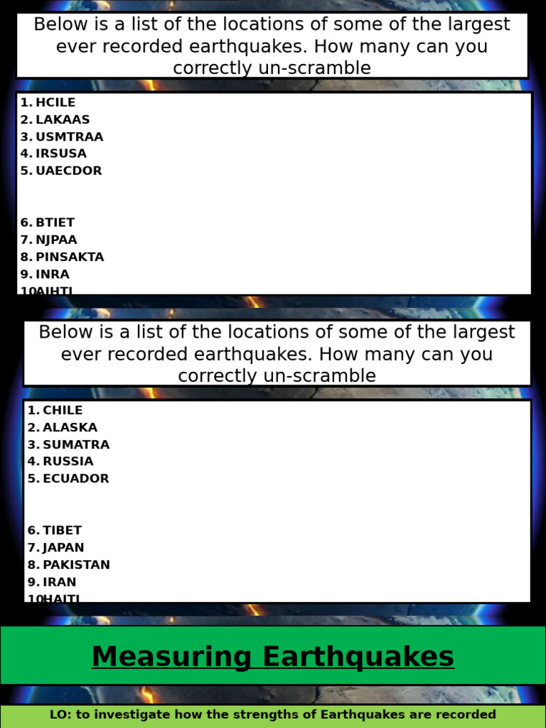 Largest Earthquake Locations and Measurement | PDF | Earthquakes ...
