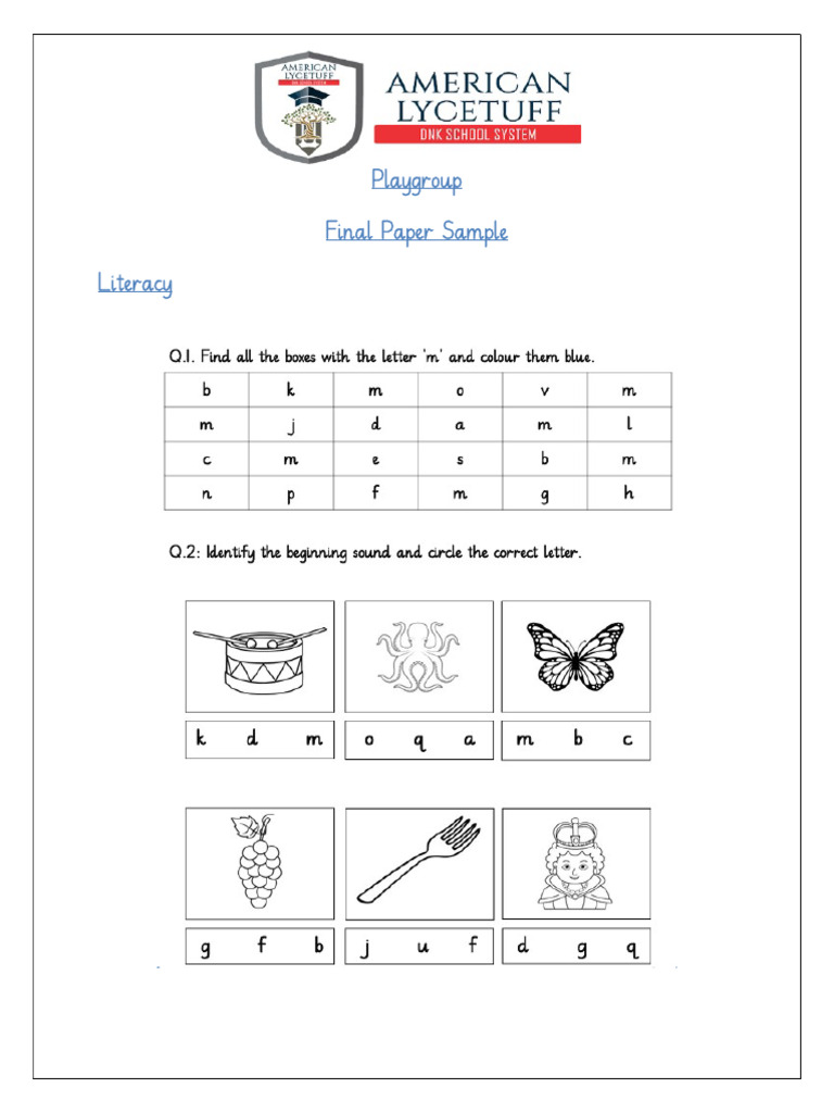 Playgroup Sample Paper | PDF