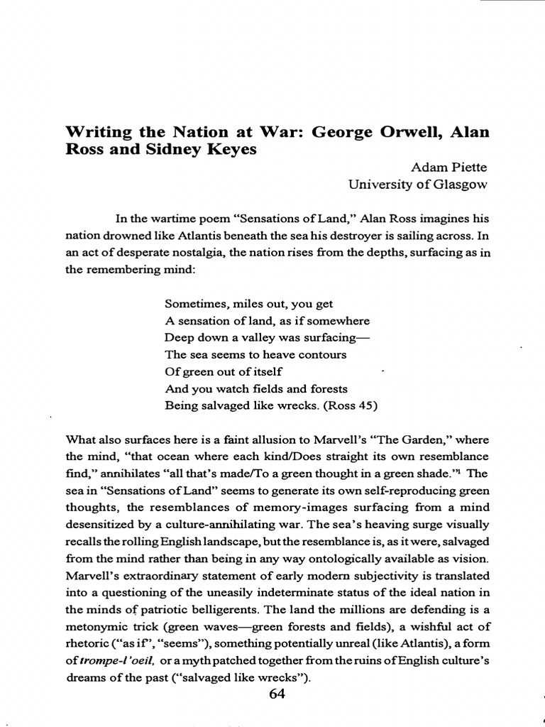 Writing The Nation at War George Orwell Alan Ross and Sidney Keyes ...