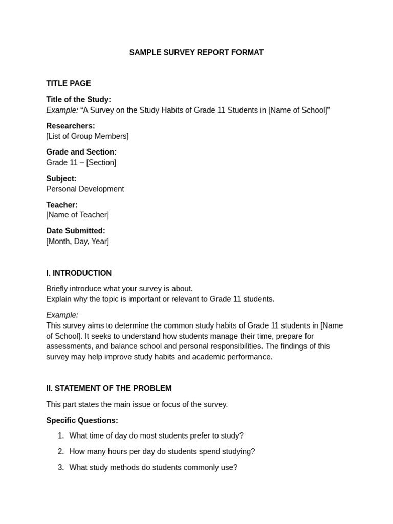Grade 11 Study Habits Survey Report | PDF | Survey Methodology ...