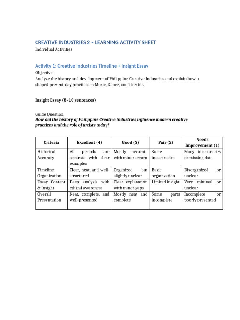 Creative_Industries_2_Activities_ONLY_with_january9 | PDF | Accuracy ...