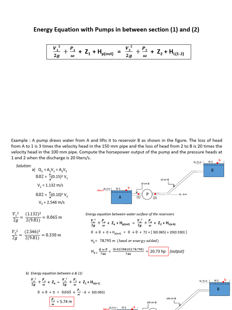 Energy Equations for Pumps and Turbines | PDF | Pump | Fluid Mechanics
