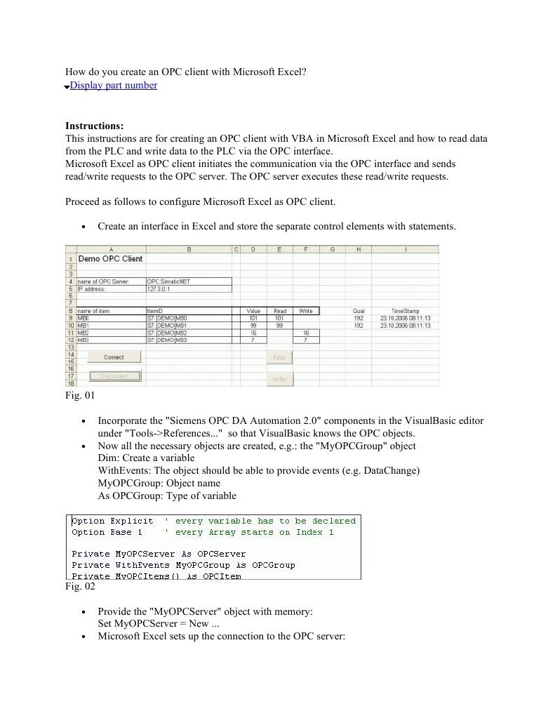 Create An Opc Client With Microsoft Excel Pdf Microsoft Excel