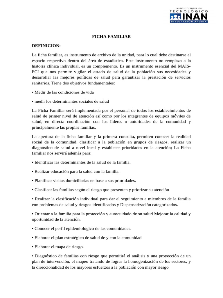 Ficha Familiar: Herramienta de Salud Comunitaria | PDF | Educación en ...