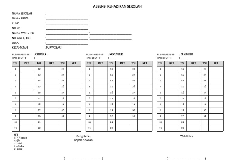 Format Absen 3 Bulanan New | PDF