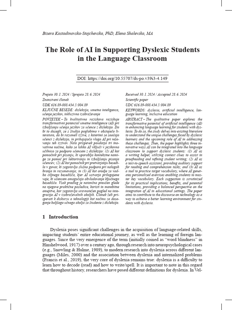 AI Enhancements for Dyslexic Learners | PDF | Dyslexia | Artificial ...