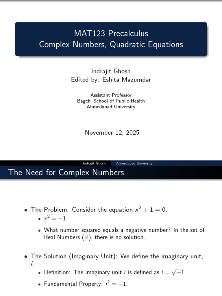 Complex Numbers and Quadratics Guide | PDF | Quadratic Equation ...