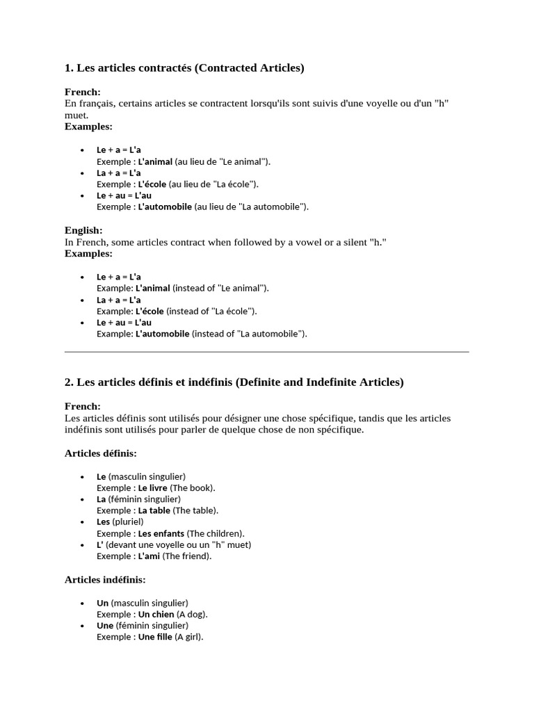 Articles et adjectifs en français | PDF | Nombre grammatical ...