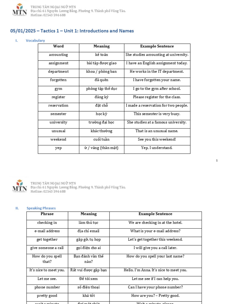 Unit 1 Introductions and Names 05.01 | PDF