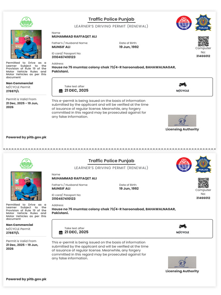 Learner's Motorcycle Permit Renewal | PDF | Identity Document ...