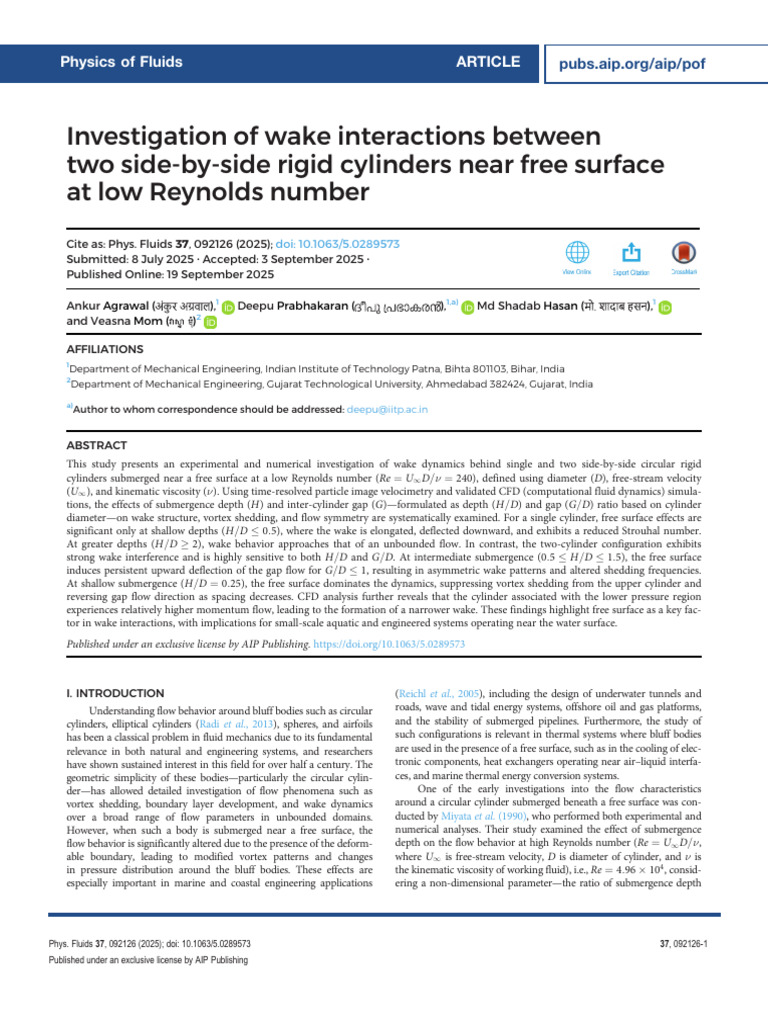 Investigation of Wake Interactions Between Two Sid | PDF | Vortices ...