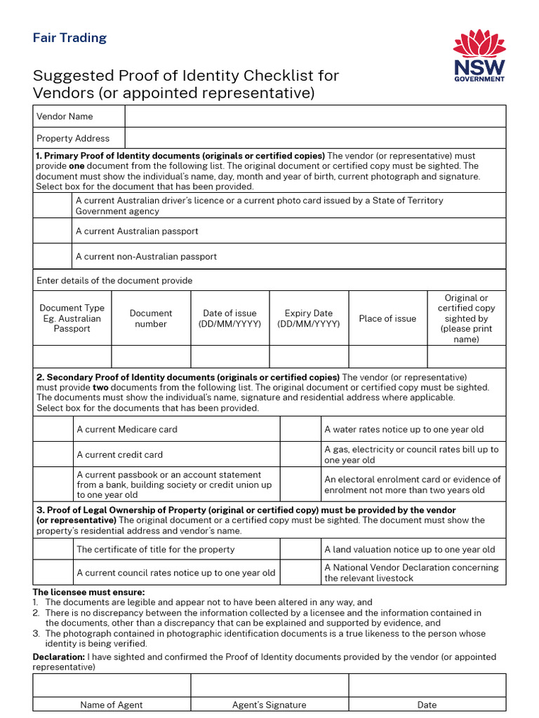 Vendor Proof of Identity Checklist | PDF | Identity Document ...