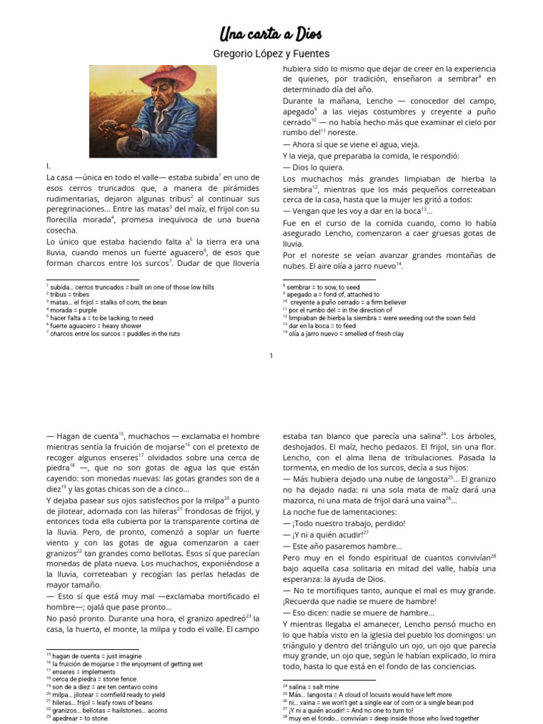 Carta a Dios: Fe y Desesperanza en el Campo | PDF