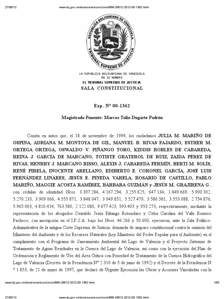 Sentencia Nº 1362 Del Tribunal Supremo De Justicia De Venezuela