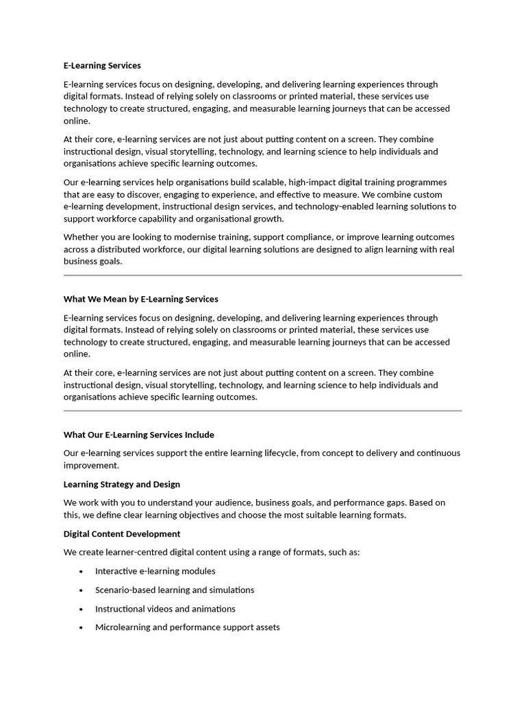 Comprehensive E-Learning Services Overview | PDF | Educational ...