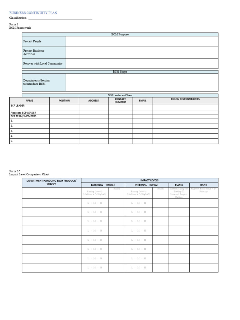 BCP Blank Forms Landscape | PDF | Emergency | Natural Disasters