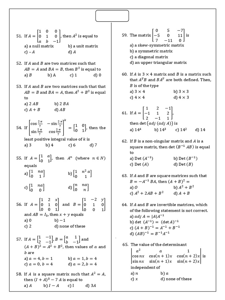 Matrices and Determinant | PDF | Matrix (Mathematics) | Determinant