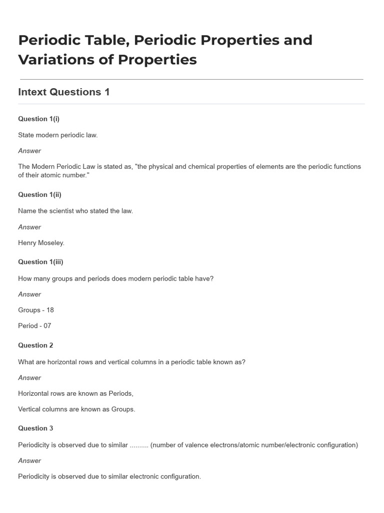 Periodic Table, Periodic Properties and Variations of Properties | PDF ...