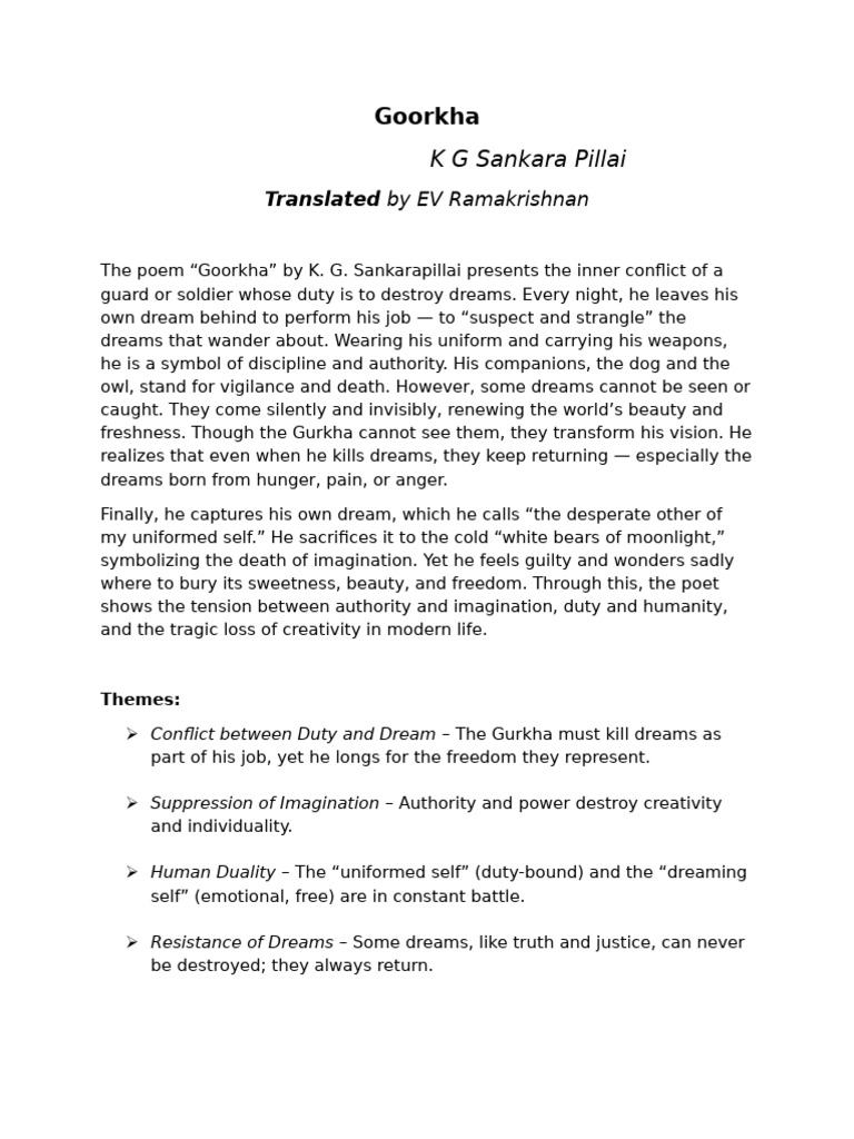 Notes- Poem 'Goorkha' | PDF | Dream | Imagination